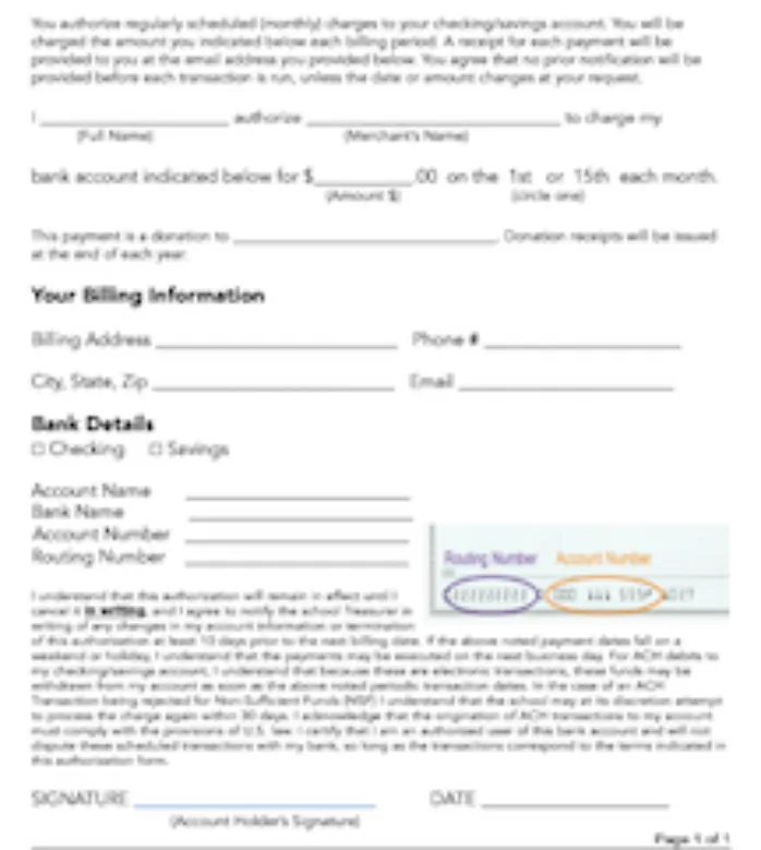Recurring Payment ACH Authorization Form SAMPLE | Resources | Adventist ...
